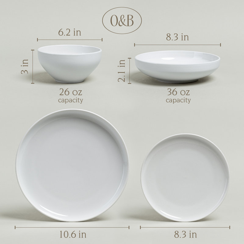 over&back Coupe 16-Piece Glossy White Hand-Finished Porcelain Dinnerware Set & Reviews | Wayfair